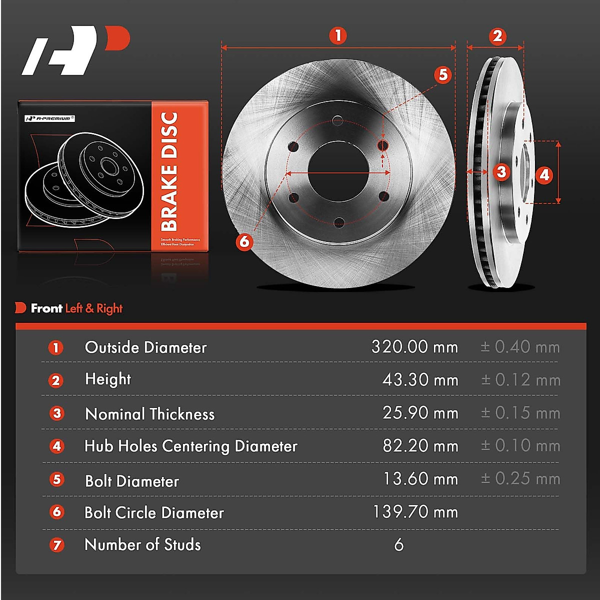 A-Premium 12.60 inch (320mm) Front Vented Disc Brake Rotors Compatible with Select Nissan and Infiniti Models - Armada 2005, Pathfinder/Pathfinder Armada 2004, Titan 2004-2005, QX56 2004-2005, 2-PC