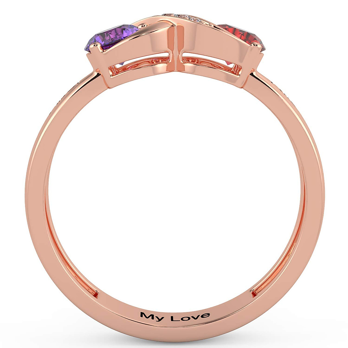 Personalized Infinity Mothers Ring with 2 Round Simulated Birthstones Custom Engraved Engagement Promise Rings for Women (rose gold, 8)