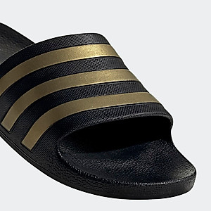adidas unisex adult Adilette Aqua Slide Sandal, Core Black/Gold Metallic/Core Black, 11 Women Men US