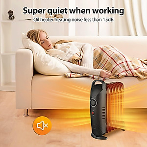 LifePlus Oil Filled Heater, 700W Portable Radiant Space Heater with Adjustable Thermostat, Electric Small Quiet Heater with Overheat Protection for Room Indoor Office, Black