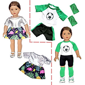 Srua Don 18 Inch American Doll Clothes and Accessories - 18" Doll Clothes Outfits Including 8 Complete Set Toys Doll Dress and 2 Pairs Shoes, 20 Pcs/Set Doll Accessories with Cap, Underwear, Hair Clip