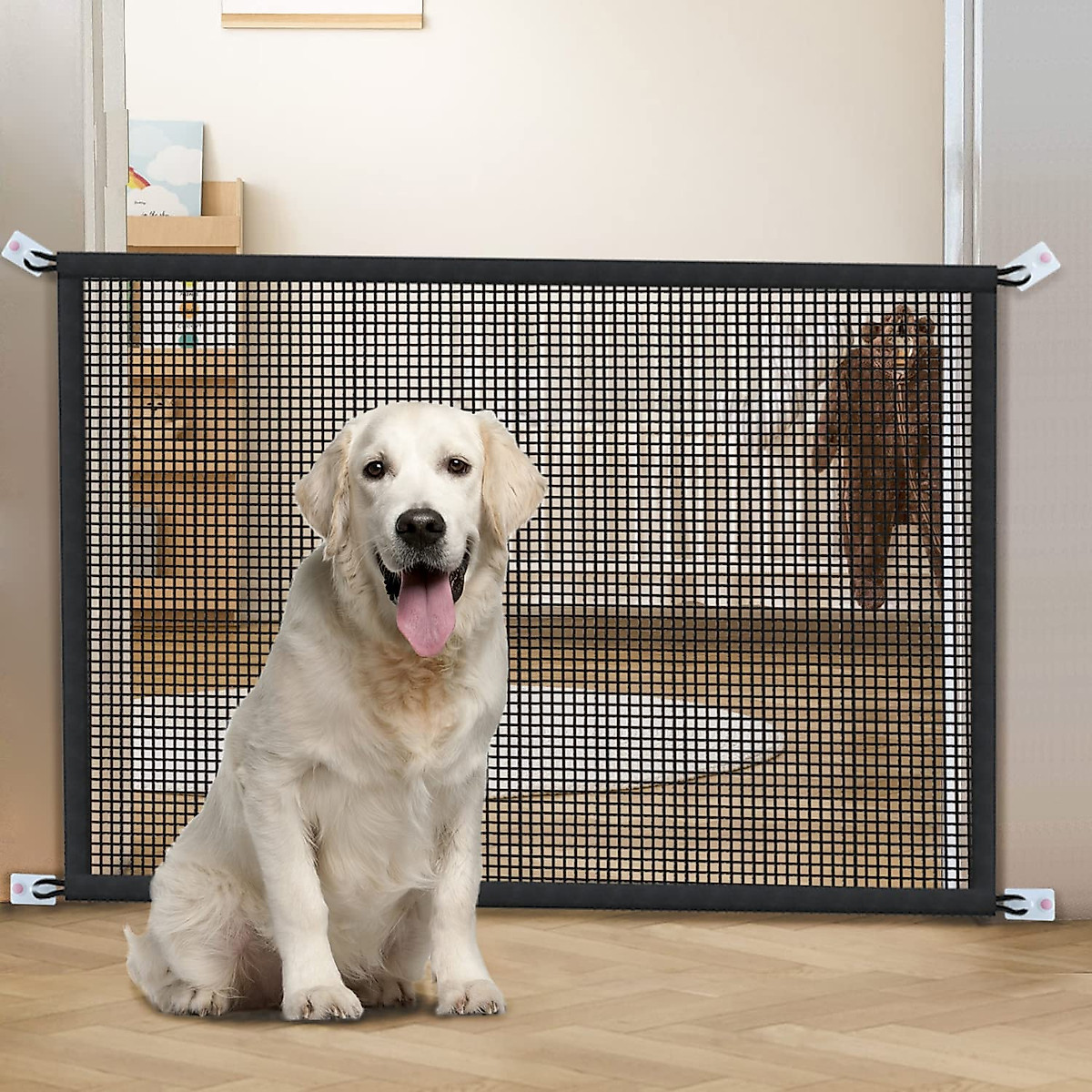 Dog Gate for Stairs Pet Gates for The House: Dogs Screen Mesh Gate for Doorways Stairways Indoor Safety 29 inch Tall, 34 inch Wide