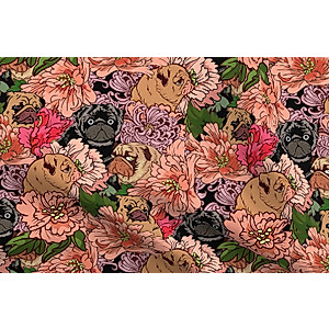 Spoonflower Fabric - Pugs Pug Flowers Dogs Pet Printed on Petal Signature Cotton Fabric Fat Quarter - Sewing Quilting Apparel Crafts Decor