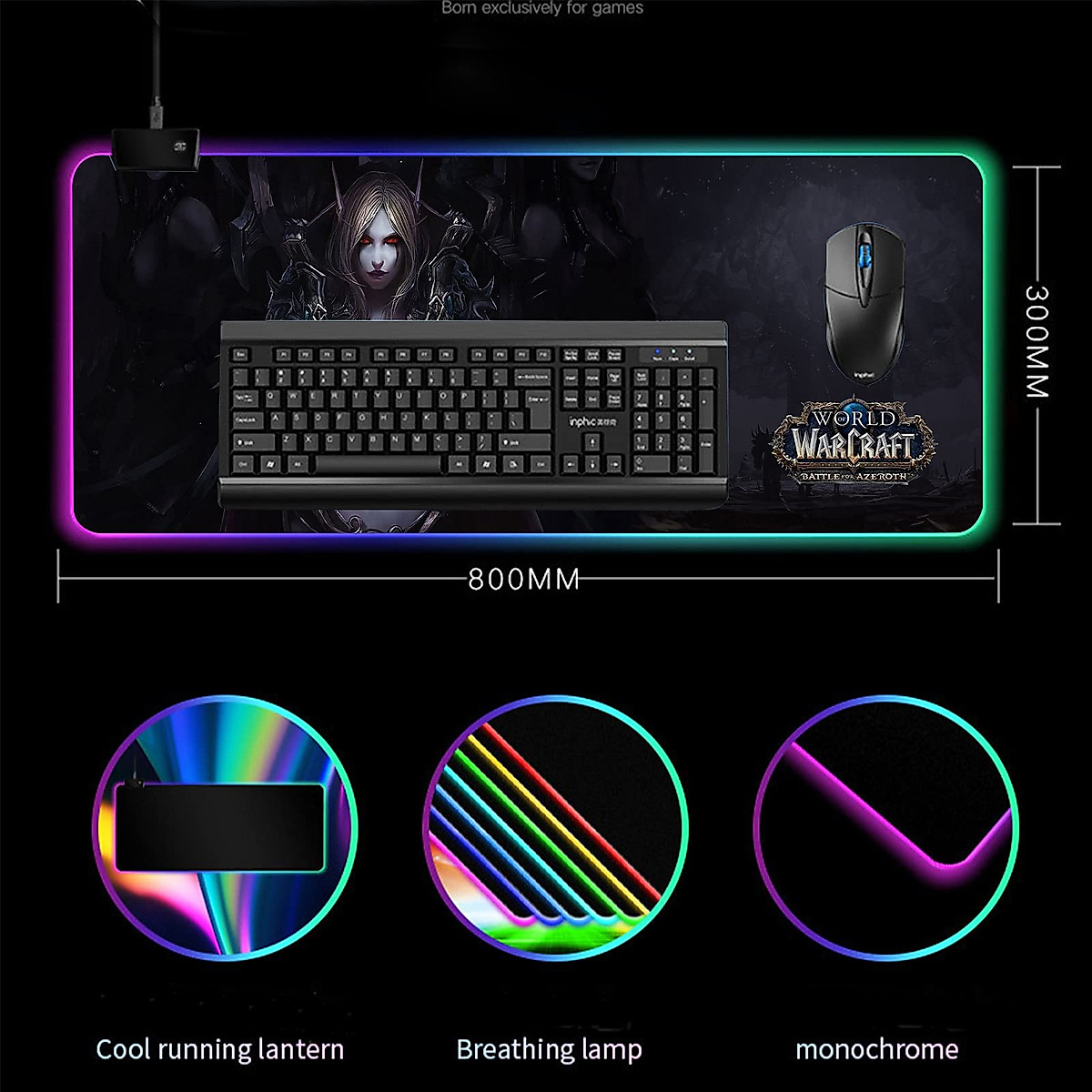 Sylvanas RGB Soft Gaming Mouse Pad Large Oversized Glowing Led Extended Mousepad Non-Slip Rubber Base Computer Keyboard Pad Mat 31.5X 11.8in