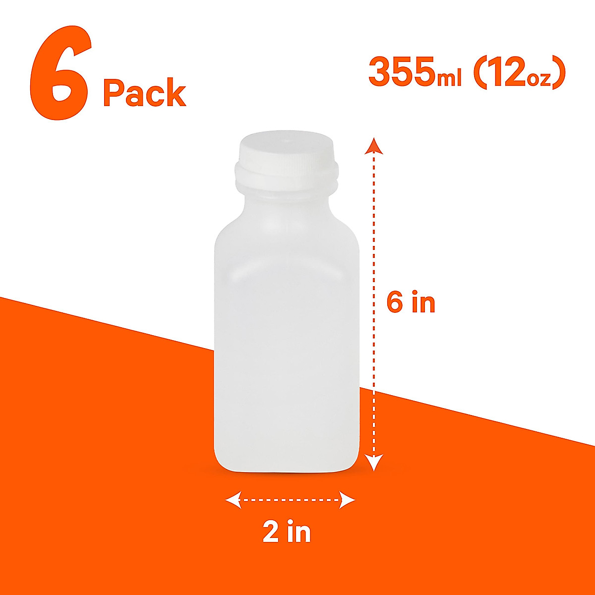 CUNTAIN juice bottles – Set of 6 HDPE Plastic Juice Bottles with Caps – 12 oz Empty Containers for Beverages, Water, Juice – Leakproof Plastic Containers with Lids, Bottles for Juice