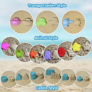Beach Toy Sand Toy Set for Kids Silicone Foldable Sand Bucket with Summer Mesh Bag, Shovel, Rake, Watering Can, Animal and Castle Sand Molds for Children Outdoor Sandbox Toys for Toddlers Age 3-10