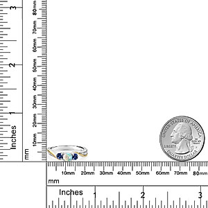 925 Silver and 10K Yellow Gold White Simulated Opal Blue Created Sapphire and White Lab Grown Diamond 3 Stone Engagement Ring For Women (0.56 Cttw, October Birthstone, Available In Size 5, 6, 7, 8, 9)