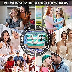 YOOLIFE Monogram Beach Tote Bag for Women - Personalized Beach Bag Canvas Tote Bag Waterproof Bag, Gifts for Friends Female Mom Teacher Birthday Bridesmaid Customized Gifts Idea Christmas Gifts J