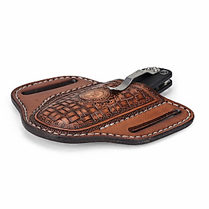 Tourbon Handmade Leather Pocket Knife Sheath 1.5" Large Diameter Open for 2" Wide Belt Cross Draw Folding Knives Carrier Men EDC Holster