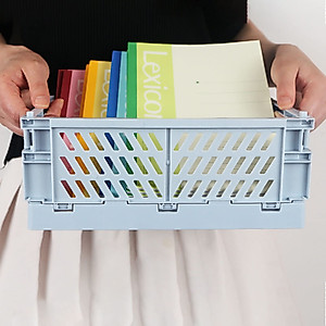 Tixill 2-Pack Mini Foldable Plastic Baskets for Organizing and Storage, Collapsible Storage Crate for Home Kitchen Bedroom Bathroom Office (5.9x3.8x2.2, Blue)