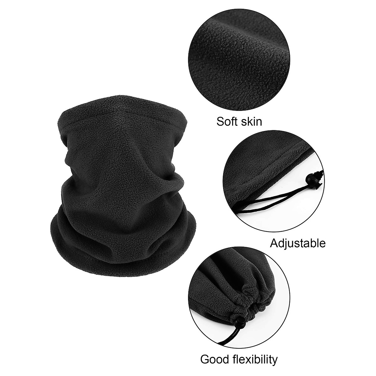 4 Pieces Kids Snood Winter Neck Warmers Fleece Gaiter Windproof Cuellos Cover (Black, Dark Grey, Royal Blue, Navy Blue)