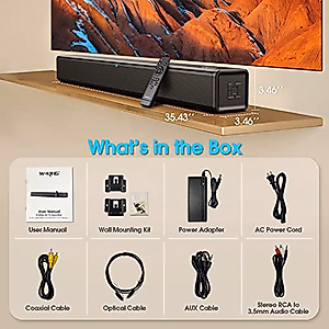 W-KING 70W Sound Bars for TV with Subwoofer (Built-in), 2.0ch TV Sound Bar Surround Sound Speakers, Bluetooth/HDMI-ARC/Optical/Coaxial/AUX/RCA/USB Drive, 35.4" TV Speakers Soundbar with SUB Out/3-EQ