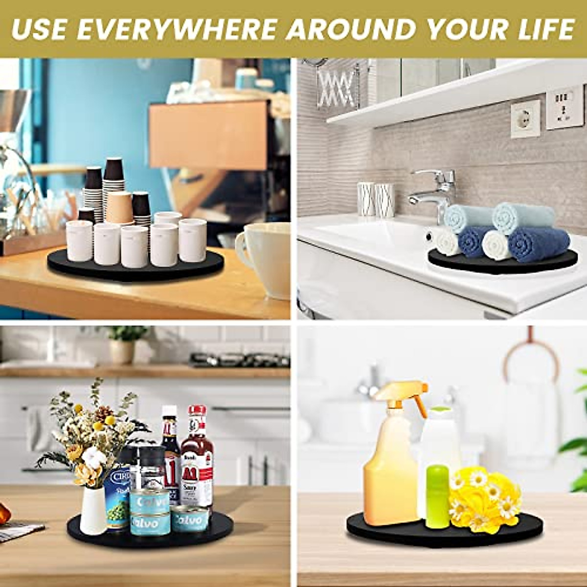 Lazy Susan Kitchen Cabinet Organizer - 12" Bamboo Lazy Susan Turntable for Cabinet Pantry Table or Countertop Organization and Storage, Black