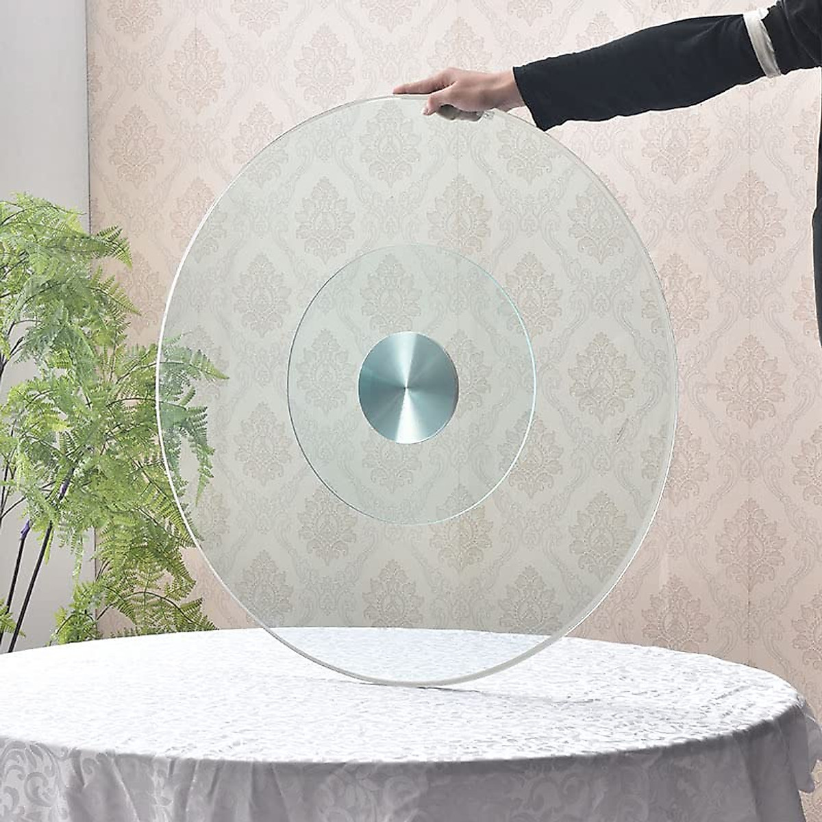 KTOL Tempered Glass Lazy Susan Turntable,Round Tabletop Rotating Tray Display Plate Aluminum Alloy Bearing Table Dish Revolving Stand for Dining Table-A Diameter:100cm (dbxue-001)