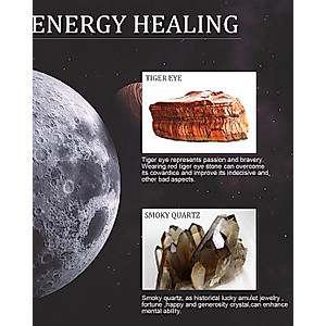 Jewever Natural Smoky Quartz Crystals with Red Tiger Eye Bracelets for Men Women Amulet Energy Healing Bring Wealth Prosperity Lucky Beads Jewelry Gifts Unisex