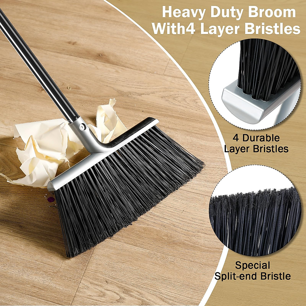 Roshtia 8 Pcs Heavy Duty Broom Set 58 Inch Outdoor Indoor Broom Commercial Stiff Broom with Long Handle Angle Broom Garage Broom Concrete Broom Outside Broom Outdoor Brooms for Sweeping Patio (Gray)