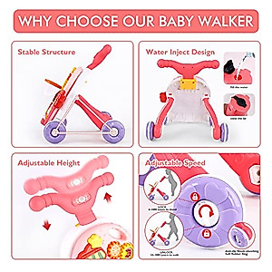 Eners Sit to Stand Baby Learning Walker with Wheels, Baby Activity Walker, 2 in 1 Baby Push Walkers and Activity Center, Walker for Baby Boy Girl (Walker Pink)