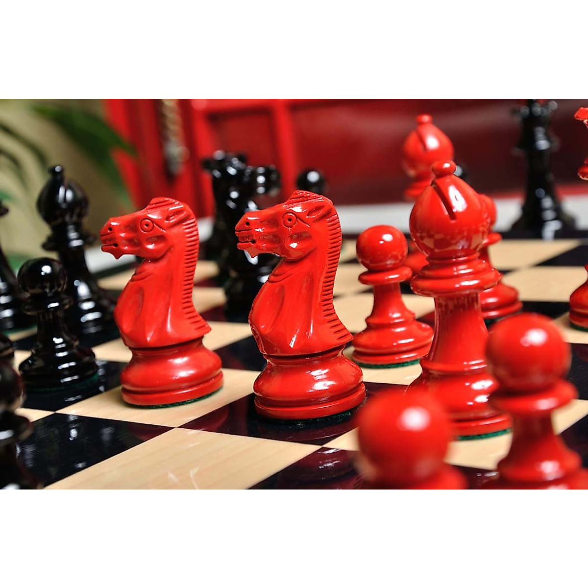 The Grandmaster Chess Set - Pieces Only - 4.0" King (Black & Red Lacquered)