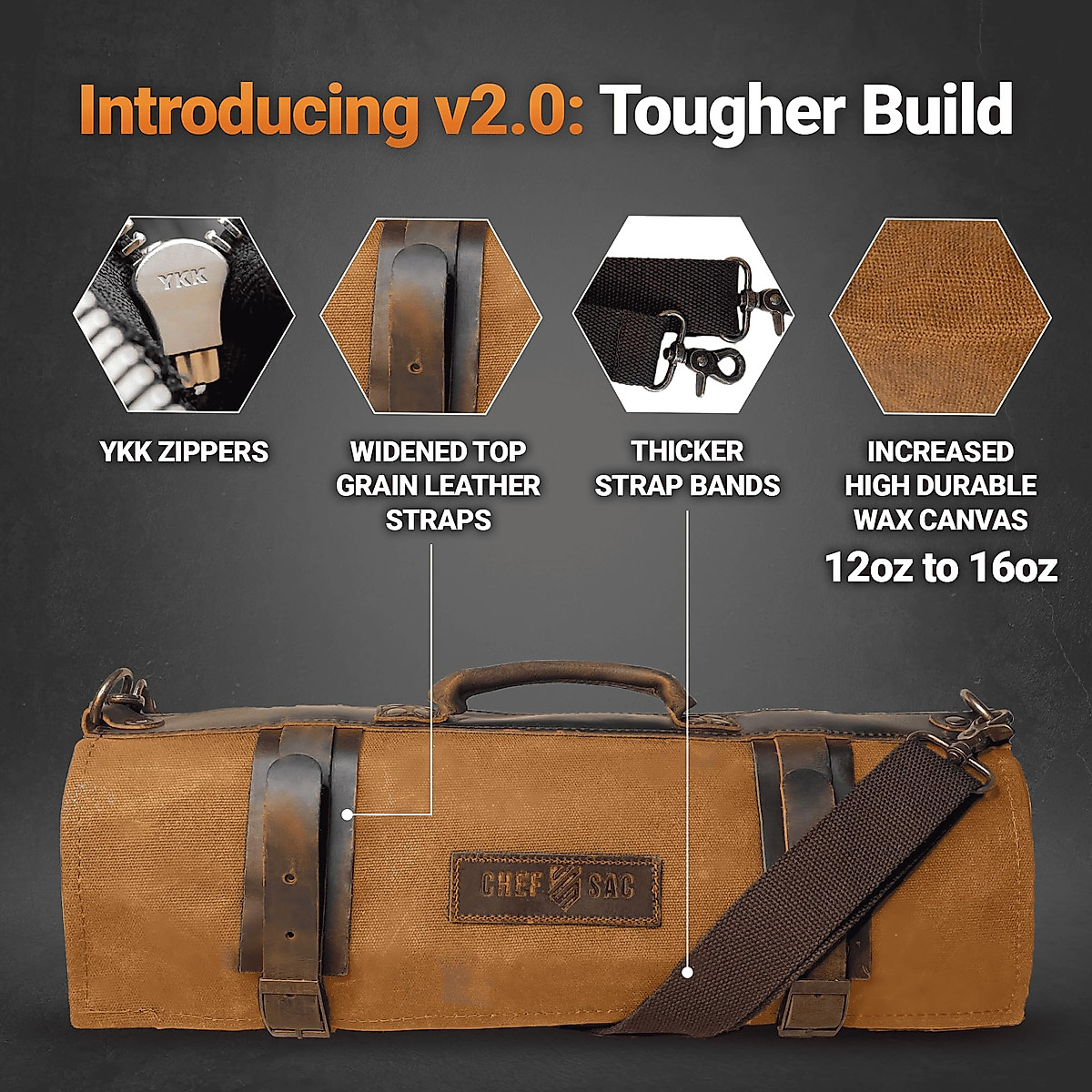 Chef Knife Roll Bag | 16oz ULTRA Wax Canvas & Top Grain Leather | 22 Slots & 4 Zipper Pouch | Double Stitch | Water-Resistant | Cleaver Pouch | Knife Organizer for Chefs and Culinary Students