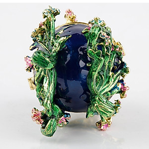 SEVENBEES Hand-Painted Flower Faberge Egg Trinket Box Hinged with Rich Enamel and Sparkling Rhinestones Jewelry Boxes Gift for Home Decor