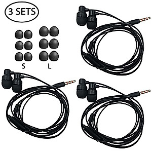 3 Pack Earbuds Headphones with Microphone & Remote, lyfLux in Ear Earphone Stereo Sound Noise Isolating Tangle Free, with Heavy Bass, for Smartphones, Laptops, Fits 3.5mm Interface Device (Black)