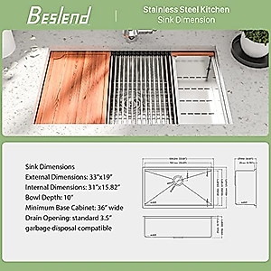 33 Inch Undermount Kitchen Sink - Beslend 33x19 Inch Undermount Sink Ledge Workstation Kitchen Sink Stainless Steel 16 Gauge 10 Inch Deep Single Bowl Kitchen Sink
