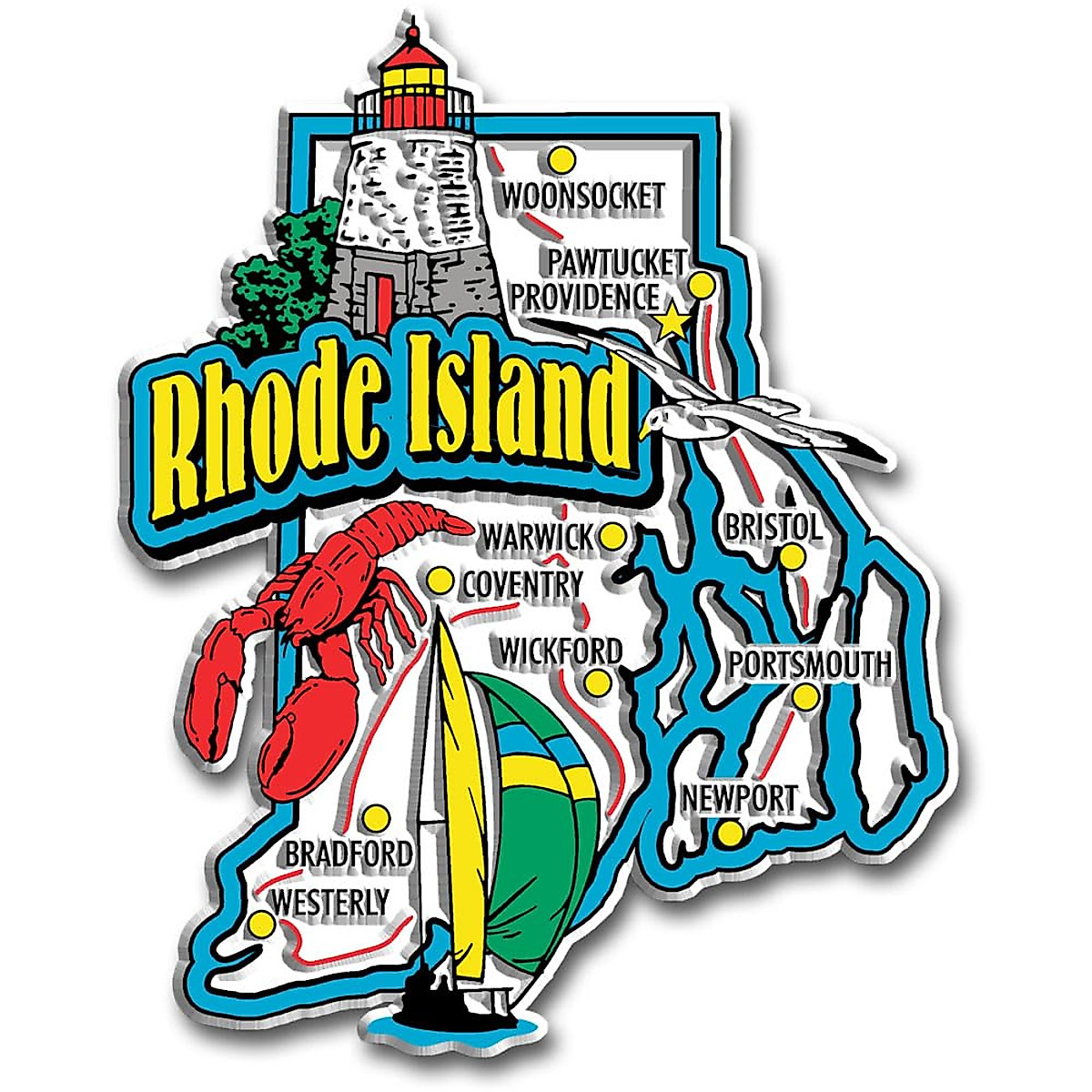 Rhode Island Jumbo State Magnet by Classic Magnets, 3.2" x 4", Collectible Souvenirs Made in The USA