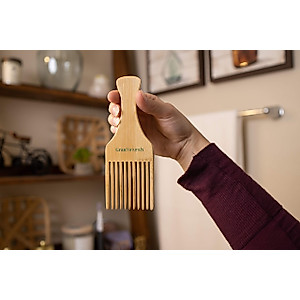 GranNaturals Wooden Comb & Hair Pick - Natural Wood Volumizing & Styling Tool for Thick, Coarse, Curly Hair - Non-Static Comb for Afro & Beard - Long Tooth Detangling Accessories for Men & Women