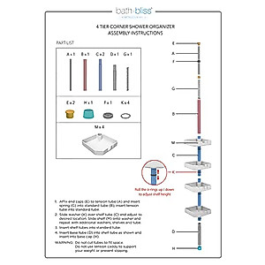 Bath Bliss 4 Tier Shelf Tension Adjustable Corner Storage Organizer Bathroom in Matte White Shower Caddy