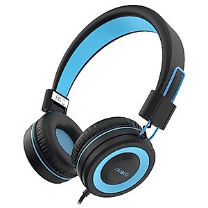 NIVAVA Kids Headphones, K8 Wired Headphones for Kids with Adjustable Headband, 3.5 MM Jack for School, Foldable On-Ear Headset for Girls Boys Kindle Tablet Cellphones Airplane Travel(Blue)