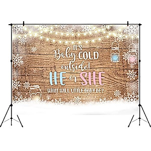 Aperturee It's Cold Outside Baby Shower Backdrop 7x5ft He or She Gender Reveal Winter Wonderland Christmas Xmas Rustic Wood Floor Snowflake Photography Background Party Decorations Banner Photo Booth