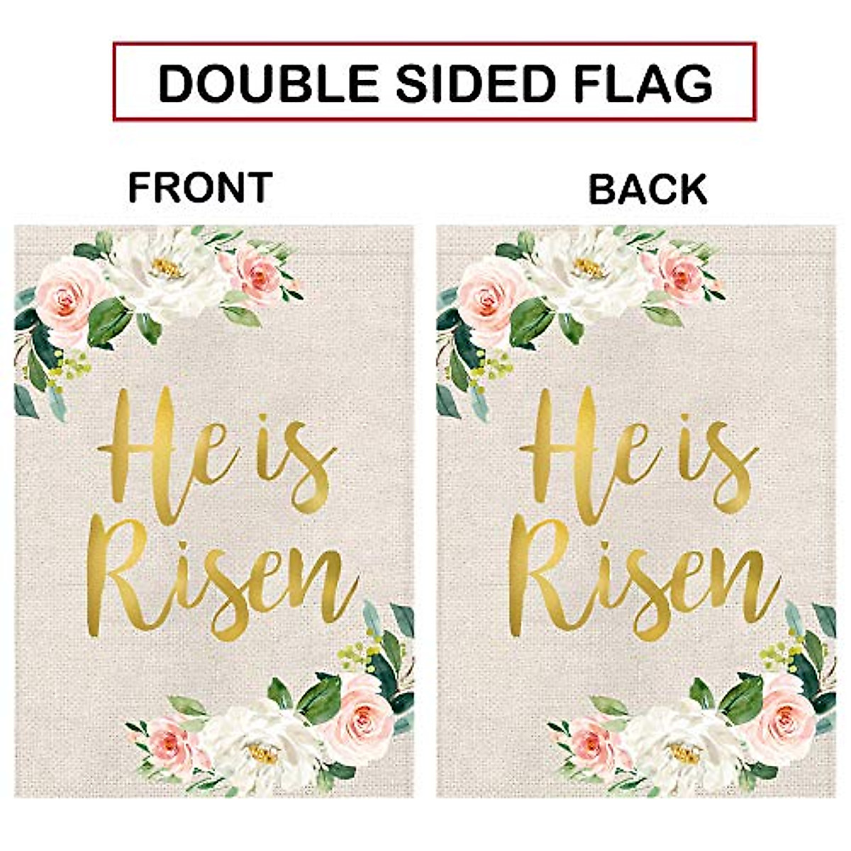 Easter Cross Garden Flag He is Risen Religious Yard Outdoor Decor 12.5 x 18 Inch Double Sided Burlap Spring Flowers Holiday Decorations