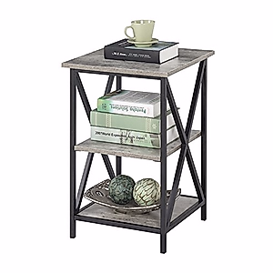 Convenience Concepts Tucson End Table with Shelves, 3-Tier, Faux Birch/Black