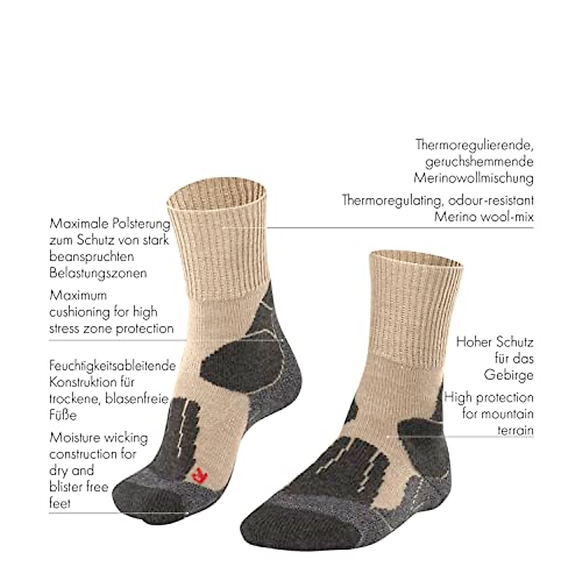 FALKE Men's TK1 Adventure Hiking Socks, Mid Calf, Thick Padding, Athletic Sock, Breathable Quick Dry, Merino Wool, Grey (Asphalt Melange 3180), 10.5-11.5, 1 Pair