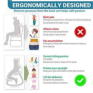 CHIESMA Ergonomic Kneeling Chair with Back Support, Adjustable Height Wooden Kneeling Chair - Improve Posture with an Angled Seat, Rocking Knee Posture Chair with Cushion for Home,Office, Ivory