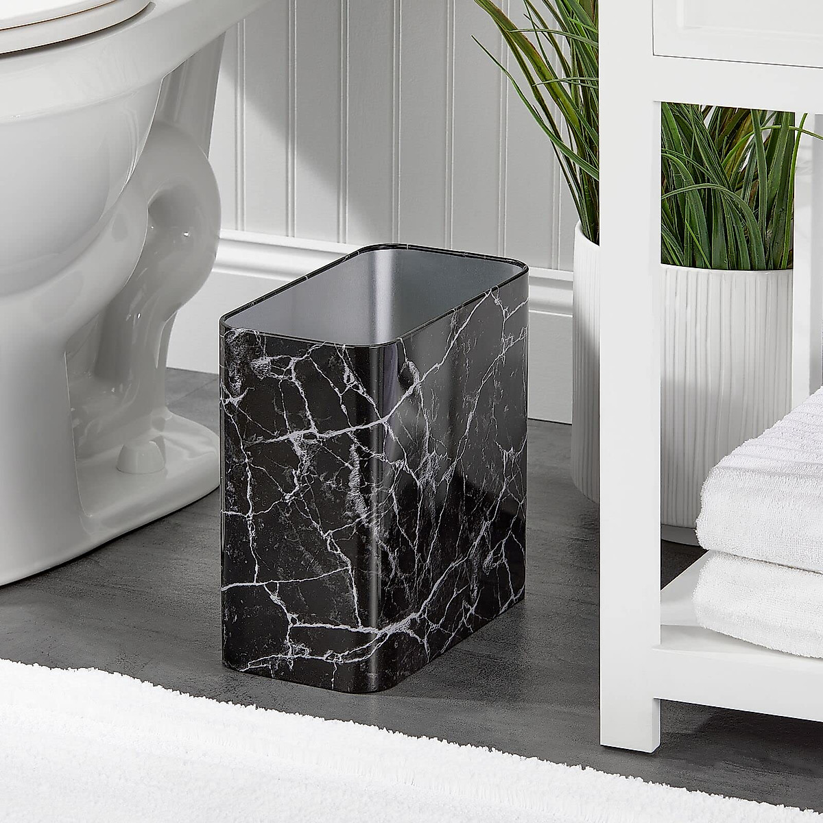 mDesign Small Metal 2.4 Gallon Trash Can Wastebasket Garbage Bin for Bathroom - Mini Slim Rubbish Waste Bin for Master or Guest Bath, Bedroom, Garage, Laundry Room, or Playroom, Soft Brass, Pack of 1