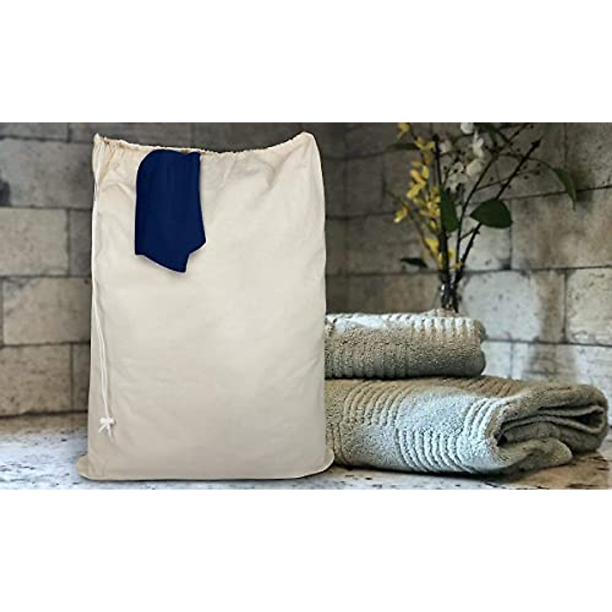 Laundry Bag Large 24 X 36 inch Heavy duty 100% Cotton Canvas natural color fabric Draw Strings Organizer travel camp home college Dorm Dirty cloth plain Big Santa Sacks storage (Pack of 2)