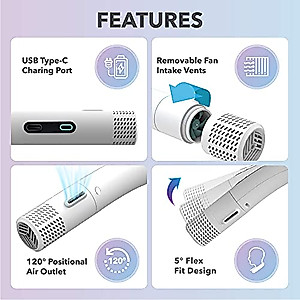 Blast Auxiliary by Blaux Neck Fans for Women - Portable Neck Fan with 18 Hour Rechargeable Battery | 120° Rotatable Bladeless Neck Fan | Three-Speed Neck Cooler | Wireless Personal Fans For Your Neck