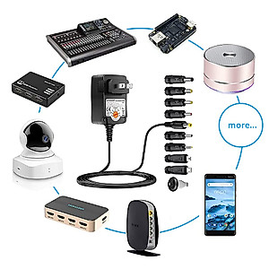 Powseed 3V 4.5V 5V 6V 7.5V 9V 12V Universal AC Adapter 12W AC/DC Power Adapter for Household Elecronics Pedals Routers Speakers CCTV Cameras Smart Phone USB Hub GPS Tablet Recorder etc.