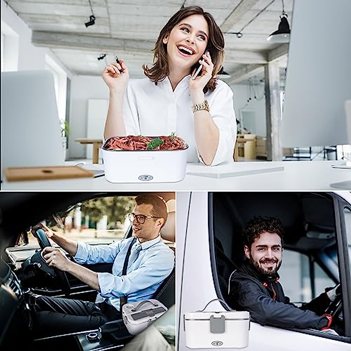 NZN Electric Lunch Box Food Heater,1.8L Portable Car Food Warmer Heating Lunch Box, Heated Lunch Boxes for Adults/Car/Truck/Home/Work, 12V 24V 110V 80W (White & Gray)