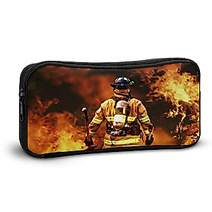 Fireman in Fire Pencil Case Pencil Pouch Coin Pouch Cosmetic Bag Office Stationery Organizer