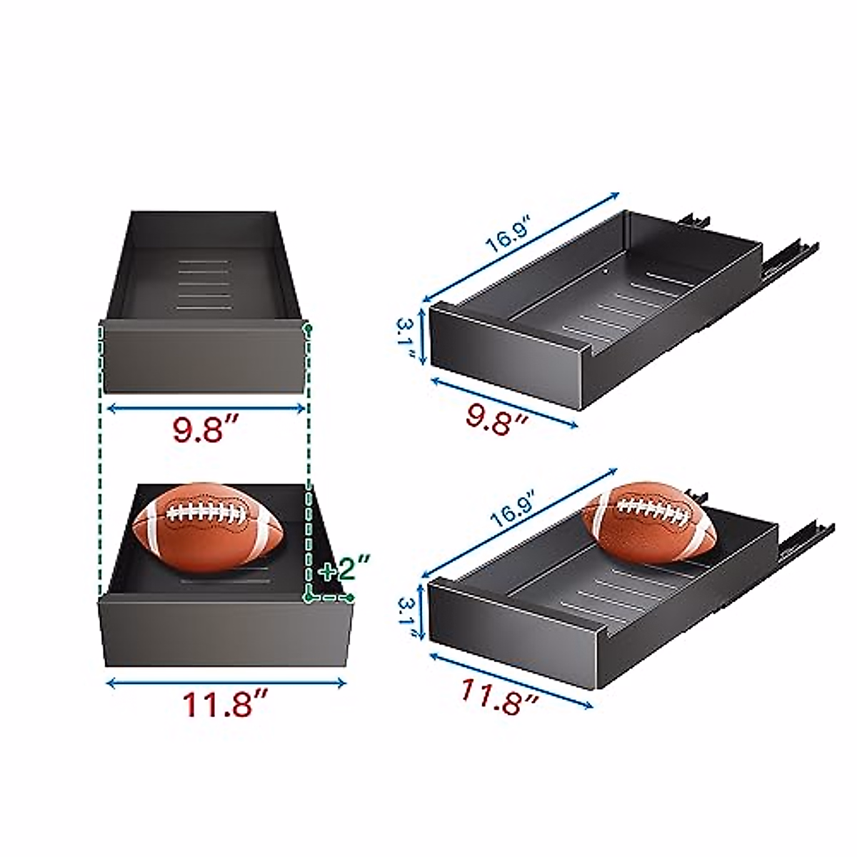 Pull Out Cabinet Organizer Fixed With Adhesive Nano Film,Heavy Duty Storage and Organization Slide Out Pantry Shelves Sliding Drawer Pantry Shelf for Kitchen,Living Room,Home, 11.8"W x16.9"D x 3.1"H