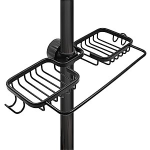 UOWGA Faucet Holder Kitchen Bathroom Faucet Holder Faucet Sponge Holder Kitchen Sink Box Space Aluminum Removable Faucet Holder Double Sink with Hooks (Black)