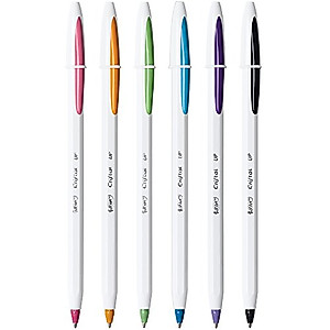 BIC Cristal Up Ballpoint Pen, Medium Point (1.2mm) Distributes Ink Evenly, Assorted Colors, 6-Count