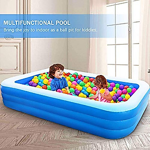 Blow Up Inflatable Kiddie Pool, 118" X 72" X 22" Family Full-Size Rectangular Swimming Big Pools for Adults Kids Outdoor, Backyard, Garden, Water Party Above Ground