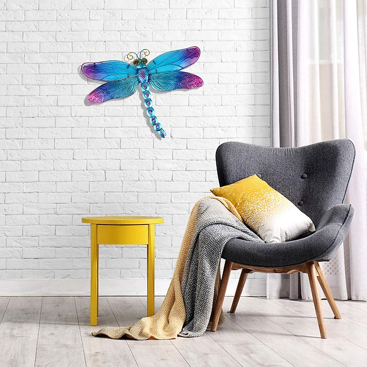 Tfro & Cile Metal Dragonfly Wall Decor Outdoor Glass Art Iron Fence Sculpture Hanging Decoration for Home Bedroom Garden Patio Porch