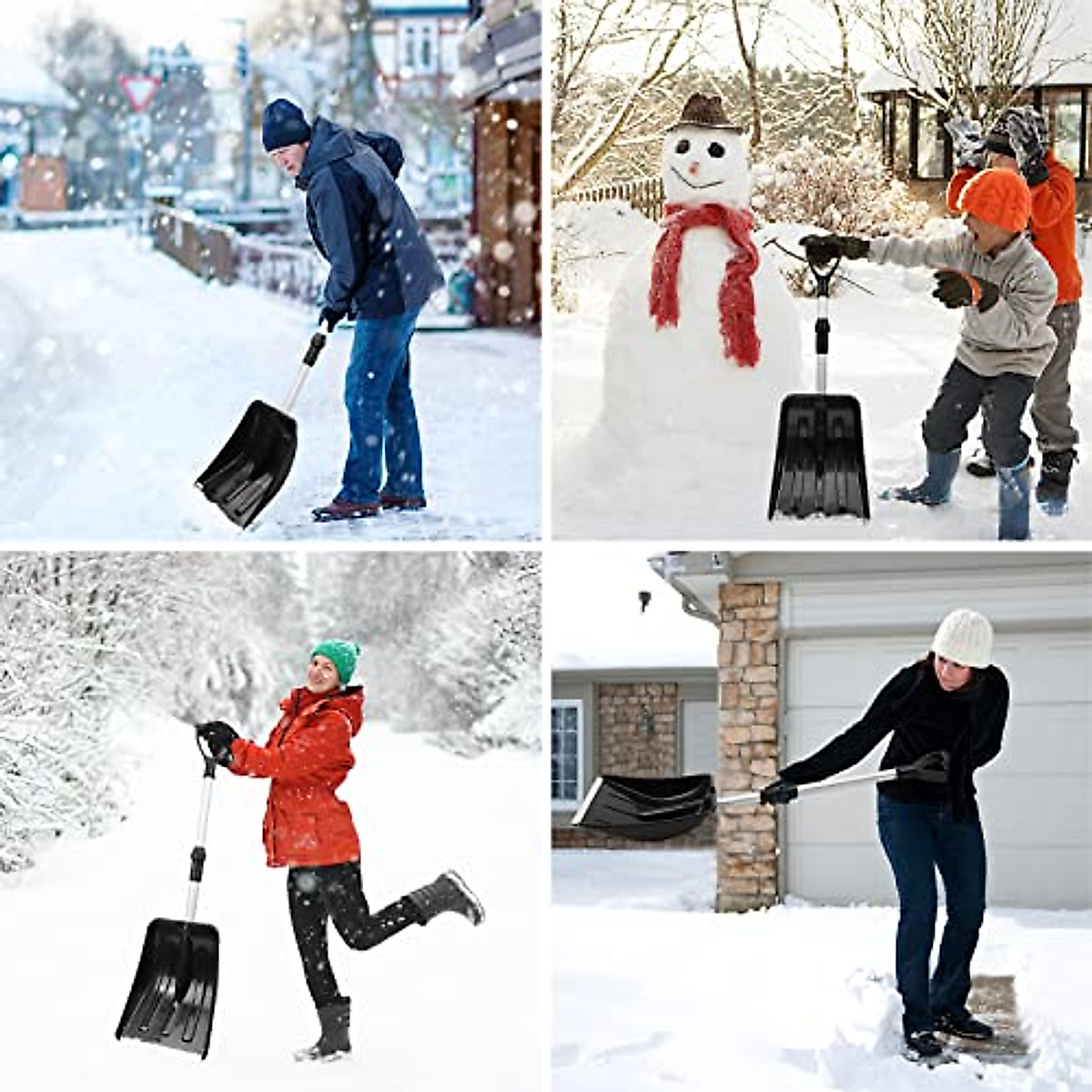 Collapsible Snow Shovel, Emergency Car Snow Shovel with Comfortable D-Grip Handle and Durable Aluminum Edge Blade, Portable Snow Shovel for Driveway Trunk Garden Camping (Adjustable 28" to 36")