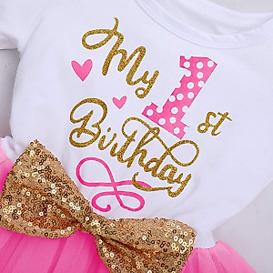 My 1st Birthday Outfit Wild One Baby Girl Dress Skirt Headband Polka Dot Party Princess Fancy Dress Up Costume Going Home Outfits Cake Smash Photo Props First Halloween Clothes Hot Pink 1 Year Photo