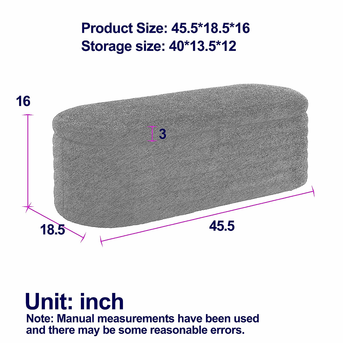 IMGDD 45.5 inches Storage Ottoman Bench Upholstered Fabric Storage Bench End of Bed Stool with Safety Hinge for Bedroom, Living Room, Entryway (White)