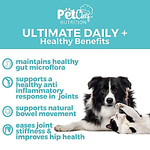 Ultimate Pet Chef Dog Cat Powder Food Topper. 74 Organic Minerals, Prebiotics, Probiotics, Hip and Joint Benefits and Luxurious Fur. Stops Fur Shedding No Smell. No Taste. Sprinkle Over Any Food.